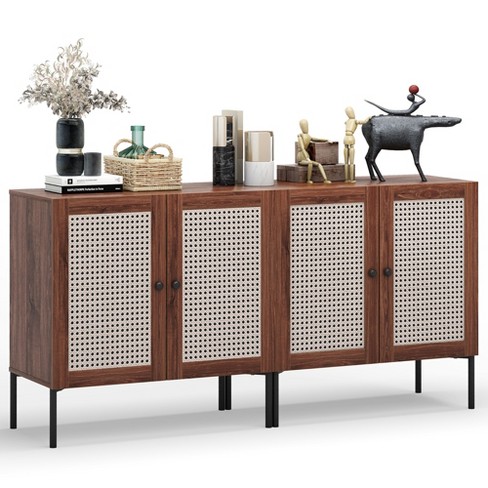 Costway Set Of 2 Rattan Buffet Sideboard Wine Cabinet Cupboard W ...