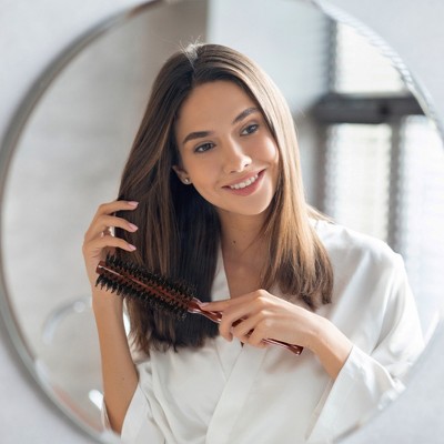 Unique Bargains Soft Nylon Bristle Round Curling Hair Twill Comb Brown ...