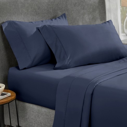 Navy Blue King Sheet Set - 100% Cotton Sheets, 400 Thread Count Sateen ...