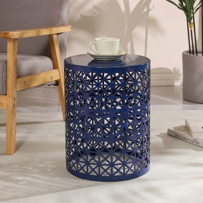 Metal Patio Accent Side Table With Built-in Solar Powered Light, Hollow ...