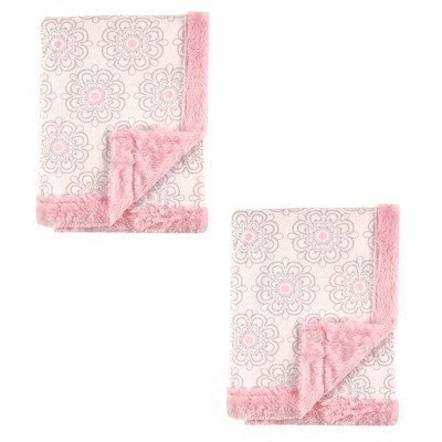 Hudson Baby Infant Girl Plush Blanket With Furry Binding And Back, Rose ...