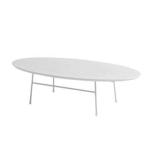 Leisuremod Rossmore Modern Oval Coffee Table With White Steel Frame In ...