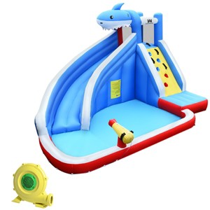 Gymax Inflatable Water Slide Shark Themed Water Park with Splash Pool ...