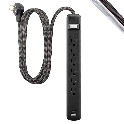 Ge 6-outlet Power Strip 1 Usb-a 1 Usb-c 15w Shared 6' Braided Cord ...