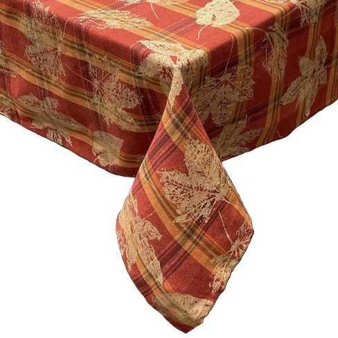 Kovot Tablecloth Autumn Leaves With Foil Accents 100% Cotton Tablecloth ...