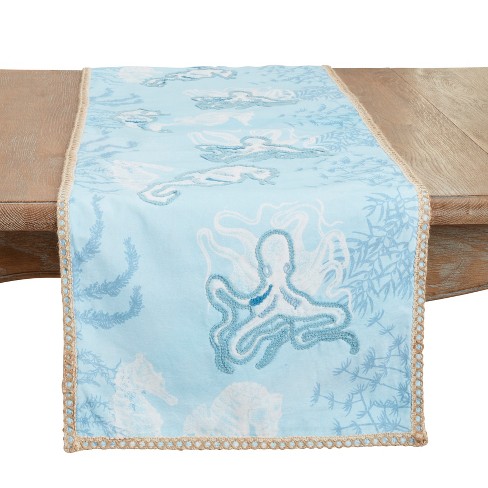 Saro Lifestyle Sealife Serenity Table Runner, Blue, 16"x72" : Target