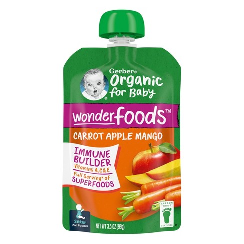 Gerber Organic Baby Food Stage 2 Carrot Apple & Mango Puree Pouch - 3 ...