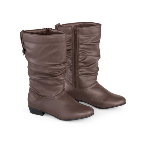 Collections Etc Faux Leather Scrunch Calf Boots - Wide Width 11 Brown ...