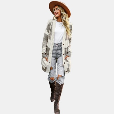 Women's Striped Oversized Long Cardigan - Cupshe -White : Target