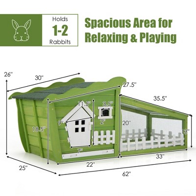 Costway 62'' Wooden Rabbit Hutch Indoor Outdoor Rabbit Cage Bunny House ...