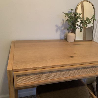 hot selling Hearth & Hand Magnolia Wood & Cane Writing Desk Natural Brown Mid-Century