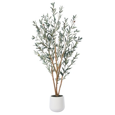 Kazeila 6ft Fake Olive Tree With Oval White Planter, Faux Olive Tree ...