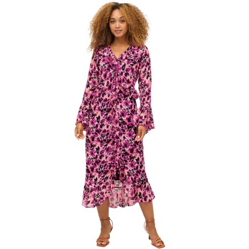 Ellos Women's Plus Size Sheer Ruffle Trim Empire Midi Dress - 12 ...