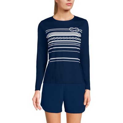 Lands' End Women's Crew Neck Long Sleeve Rash Guard Upf 50 Swim Tee ...