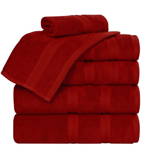 Smart Dry Cotton Medium Weight Solid 6 Piece Towel Set, Crimson - Blue ...