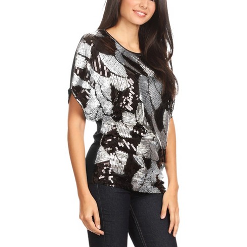 Anna-kaci Women's Loose Fit Sequin Dolman Sleeve Evening Blouse Top ...