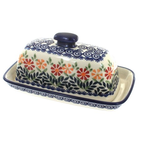 Blue Rose Polish Pottery Garden Bouquet Butter Dish : Target