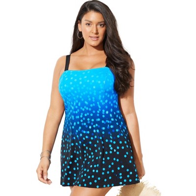 Swimsuits For All Women's Plus Size Princess Seam Swimdress, 24 - Blue ...