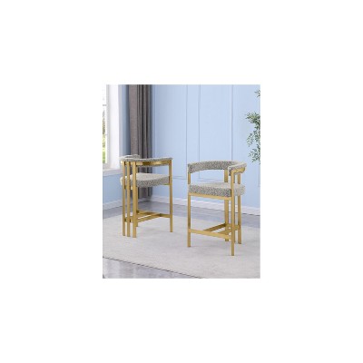 HomeStock 26.8 in. H Gray/ Gold Finish Low Back Metal Bar Stool with ...