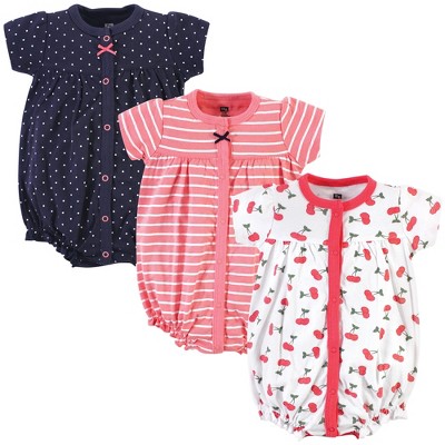Hudson Baby Infant Girl Cotton Rompers 3pk, Little Cherries : Target