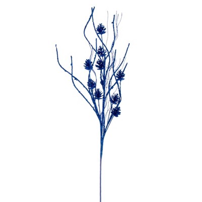 Vickerman 32" Blue Mini Pinecone Twig Glitter Spray, 6 Per Bag. : Target