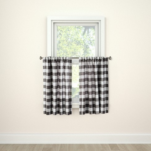 2pk 42 x36 Light Filtering Gingham Curtain Tiers Gray white Threshold Kitchen Short Curtains Rod Pocket Cotton Target