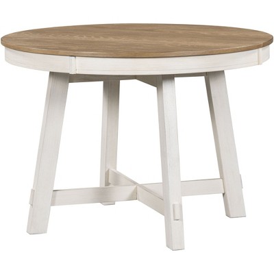 Nicbex Farmhouse Round Extendable Dining Table With 16" Leaf,oak+white ...
