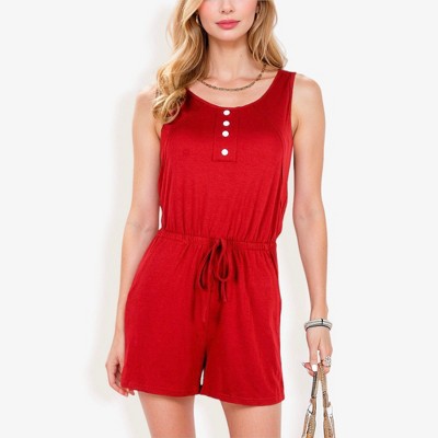 Anna-kaci Women's Sleeveless Button Front Drawstring Romper With ...