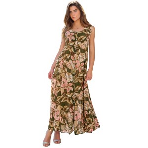 Roaman's Plus Size Sleveless Hand-Crinkled Button-Front A-Line Maxi ...