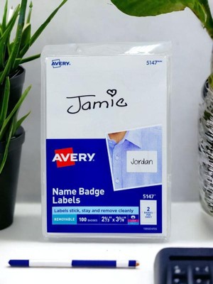 Avery Printable Adhesive Name Badges, 3.38 X 2.33, White, 100/pack : Target