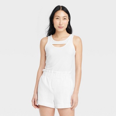 Women's Slim Fit Cut-out Tank Top - A New Day™ White Xs : Target