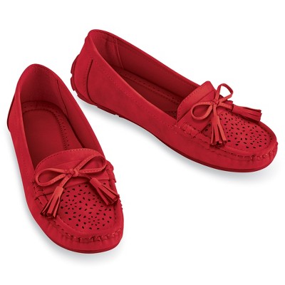 Collections Etc Decorative Tassel Laced Slip-on Moccasin Slippers 6 Red ...