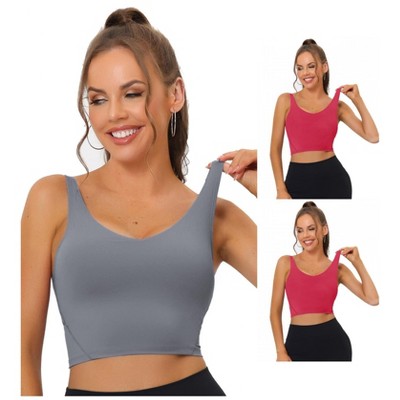 Allegra K Women's Workout Fitness Longline Wireless Padded Sports Bras ...