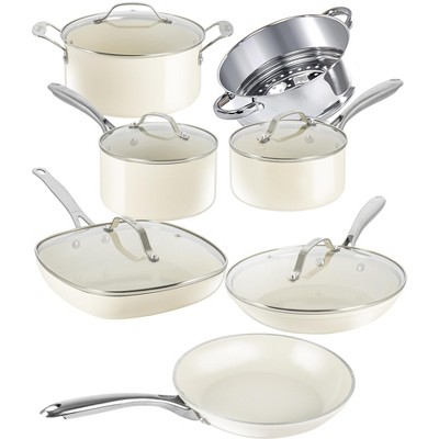 Gotham Steel Cream 12 Piece Ultra Nonstick Ceramic Cookware Set With Stay Cool Handles : Target