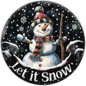 Lomsoe Let It Snow Snowman Metal Tin Sign Vintage Round Sign Aluminum ...
