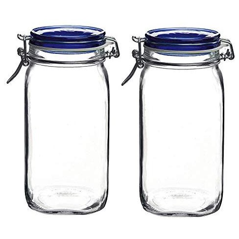 Bormioli Rocco Set Of 2 Bormioli Rocco Fido Square Jars With Blue Bail ...