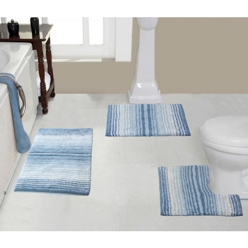 Set Of 3 Gradiation Rug Collection Blue Cotton Tufted Bath Rug Set ...