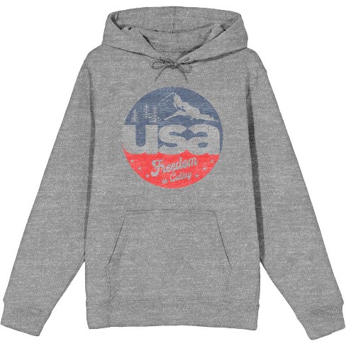 Americana Usa Freedom Is Calling Heather Gray Adult Long Sleeve Hoodie ...