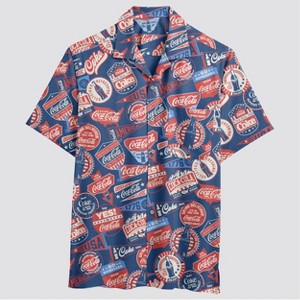Men's Coca-Cola Americana Button-Down Short Sleeve Shirt - Blue XXL ...