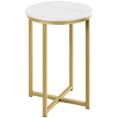 Yaheetech X-based Faux Marble Side Table, Round Tabletop, Sturdy Metal ...