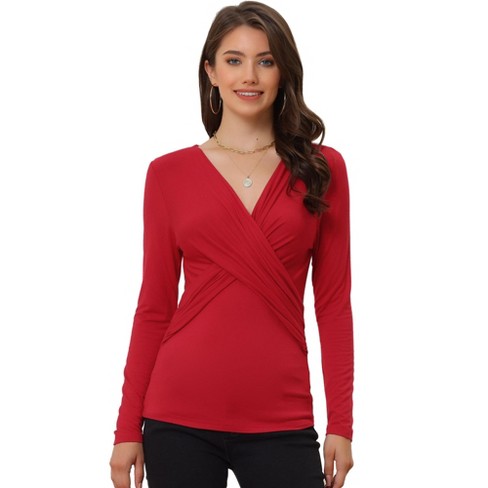 Allegra K Women's Long Sleeve Elegant V Neck Cross Front Blouse : Target