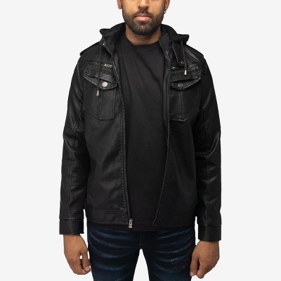 X Ray Men's Breathable Hooded Faux Shearling Lined Pu Leather Jacket ...