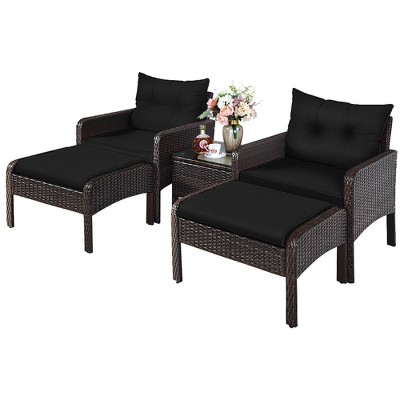 Costway 5pcs Patio Rattan Furniture Set Loveseat Sofa Ottoman Cushioned ...