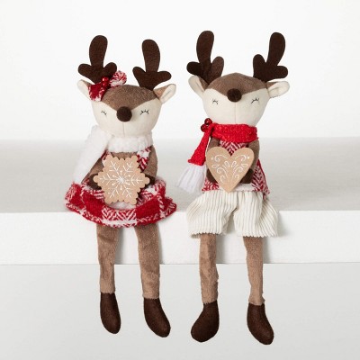 Sullivans Christmas Plush Plaid Reindeer Figurines Set Of 2, Multicolor ...