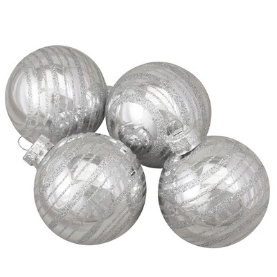 Northlight 4ct Shiny And Matte Silver Glass Ball Christmas Ornaments 4 ...