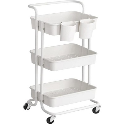 Songmics 3-tier Rolling Cart Metal Storage Cart White : Target