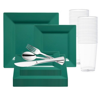 Smarty Had A Party Hunter Green Square Disposable Plastic Tableware Set ...