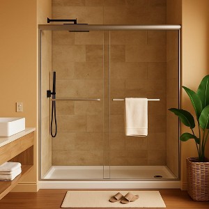 Sliding Shower Doors 72 inch H x 48 inch W, Brushed Silver Glass Shower ...