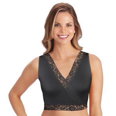 Collections Etc Lace Trim V-neck High Back Comfort Bra - 2 Pack Large ...