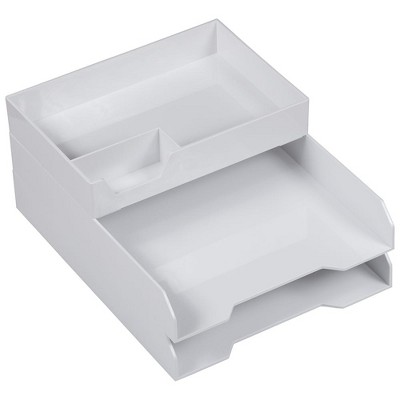 JAM PAPER Stackable Desktop Trays - White - 1 Top Tray & 2 Letter Trays ...